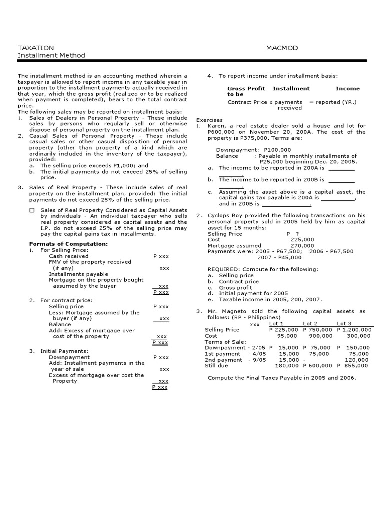 Installment Method | PDF | Capital Gains Tax | Taxes