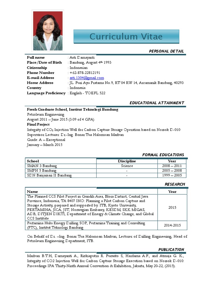 CV (Asti Damayanti) Signed | PDF | Carbon Capture And Storage | Science ...