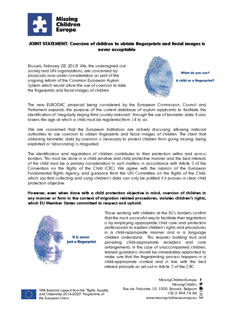 EURODAC Statement Coercion | PDF | Children's Rights | Convention On ...