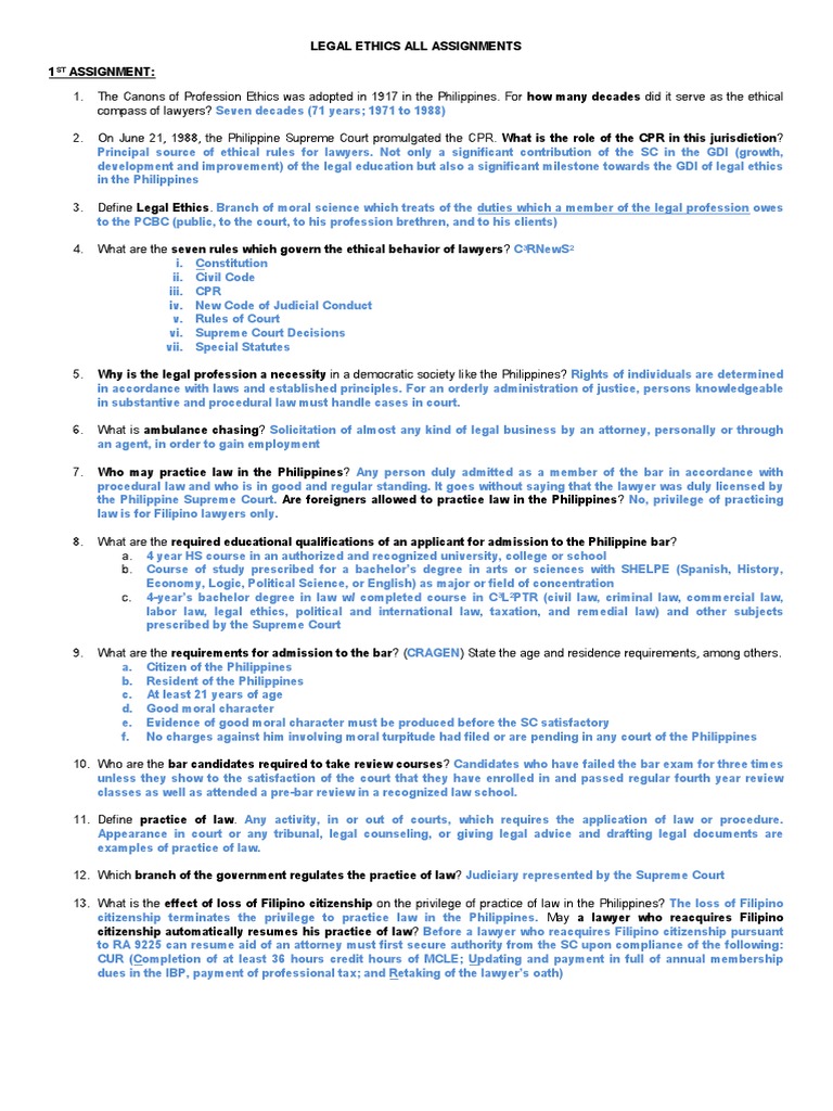 Legal Ethics All Assignments With Answers | PDF | Lawyer | Contempt Of ...