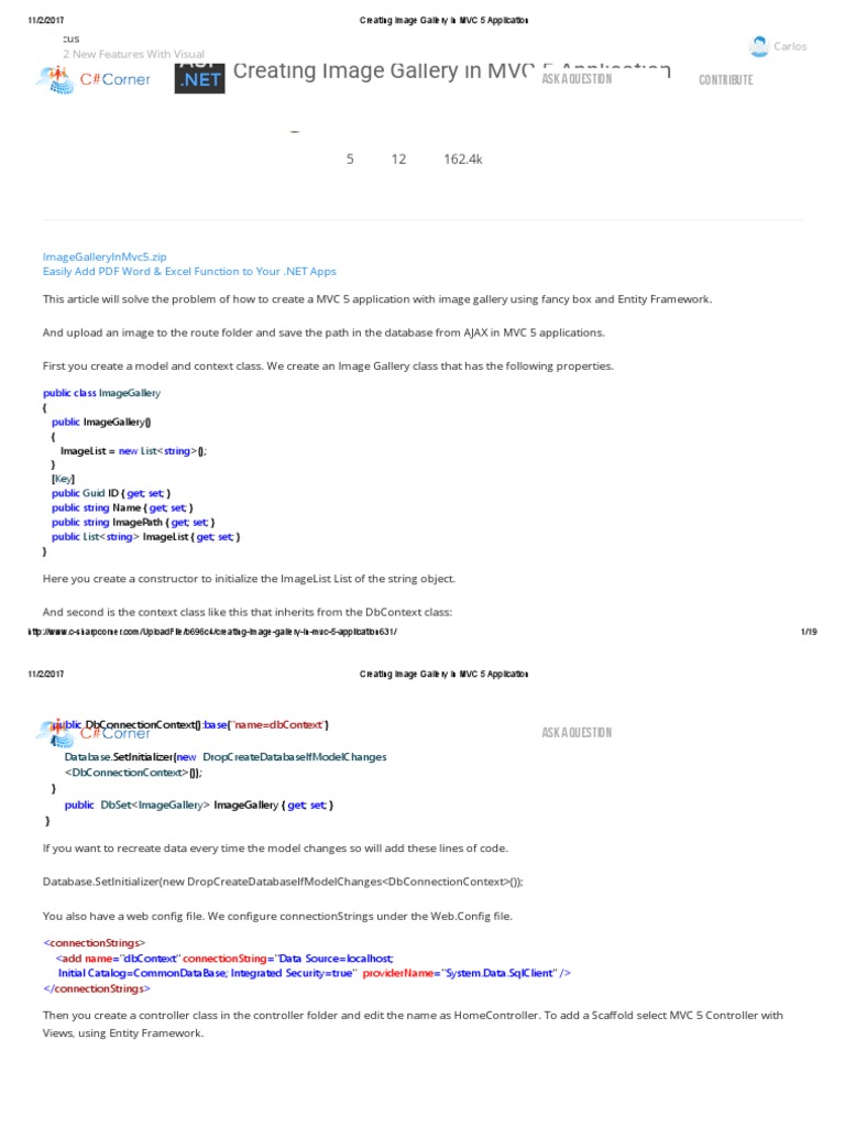 Creating Image Gallery In Mvc 5 Application Pdf Modelviewcontroller Ajax Programming
