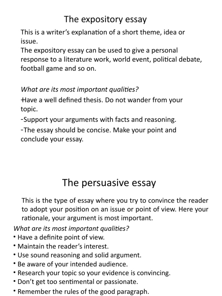 Expository, Persuasive, Argumentative Essays | PDF