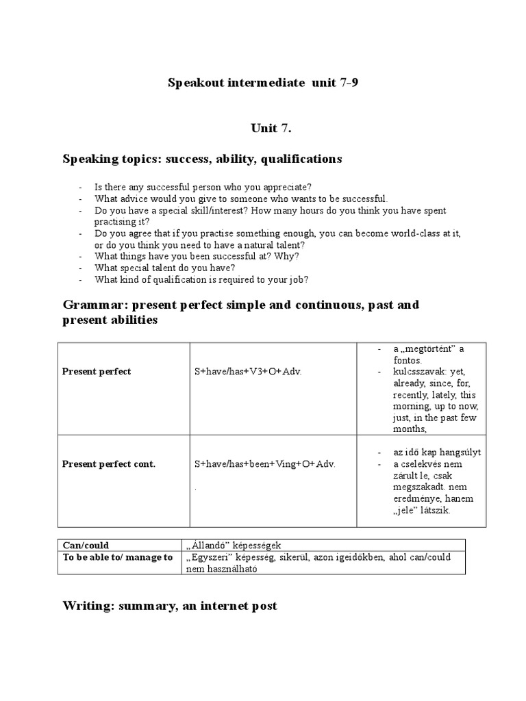 Speakout Intermediate Unit 7 | PDF