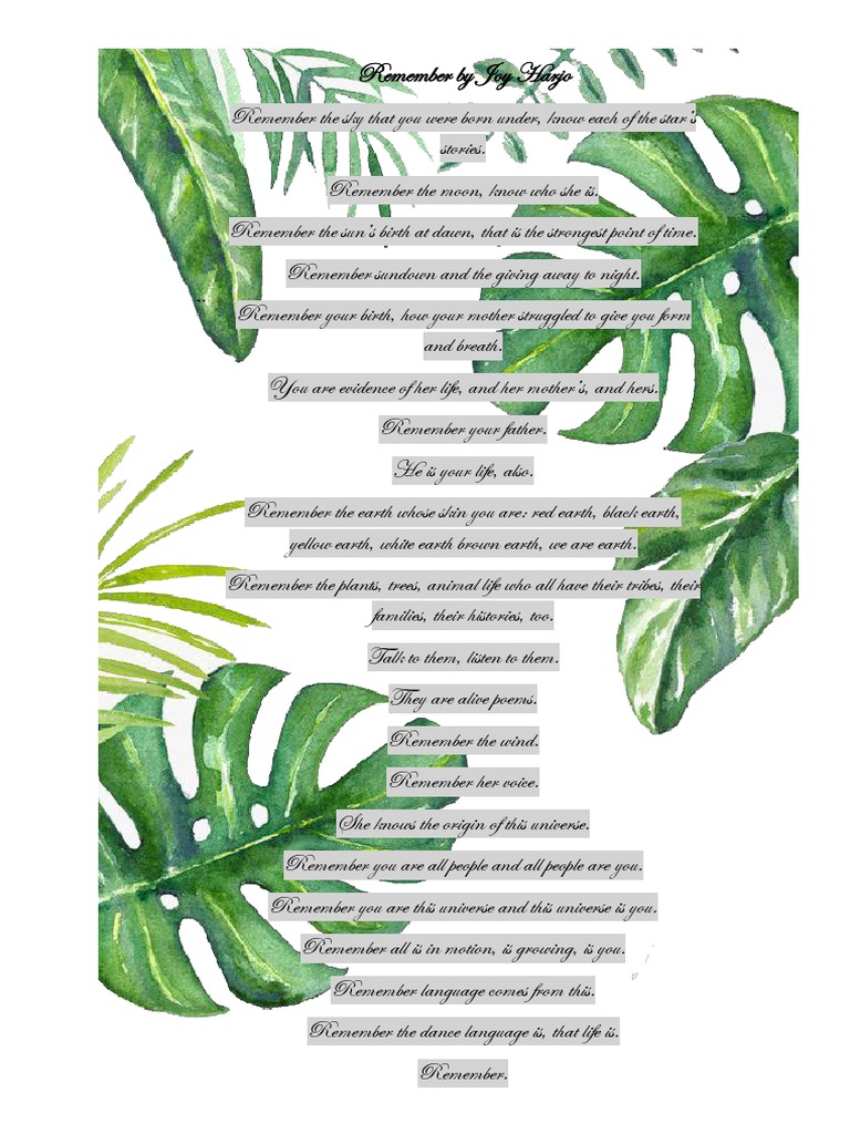 Remember by Joy Harjo: A Poem | PDF