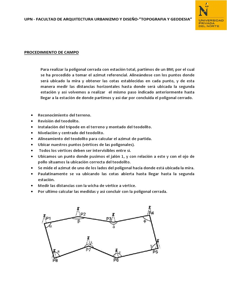 Procedimiento de Poligonal Cerrada Topográfica | PDF | Topografía | Science