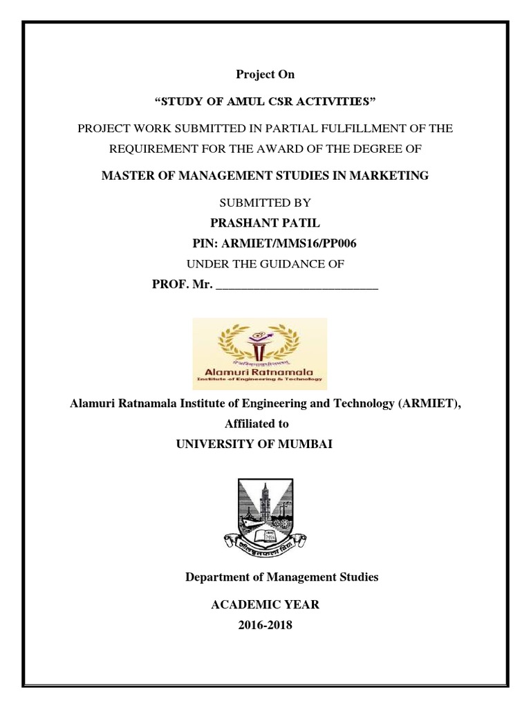 Amul CSR MMS Sem 4 Report 1 Certificates PDF Academic Degree