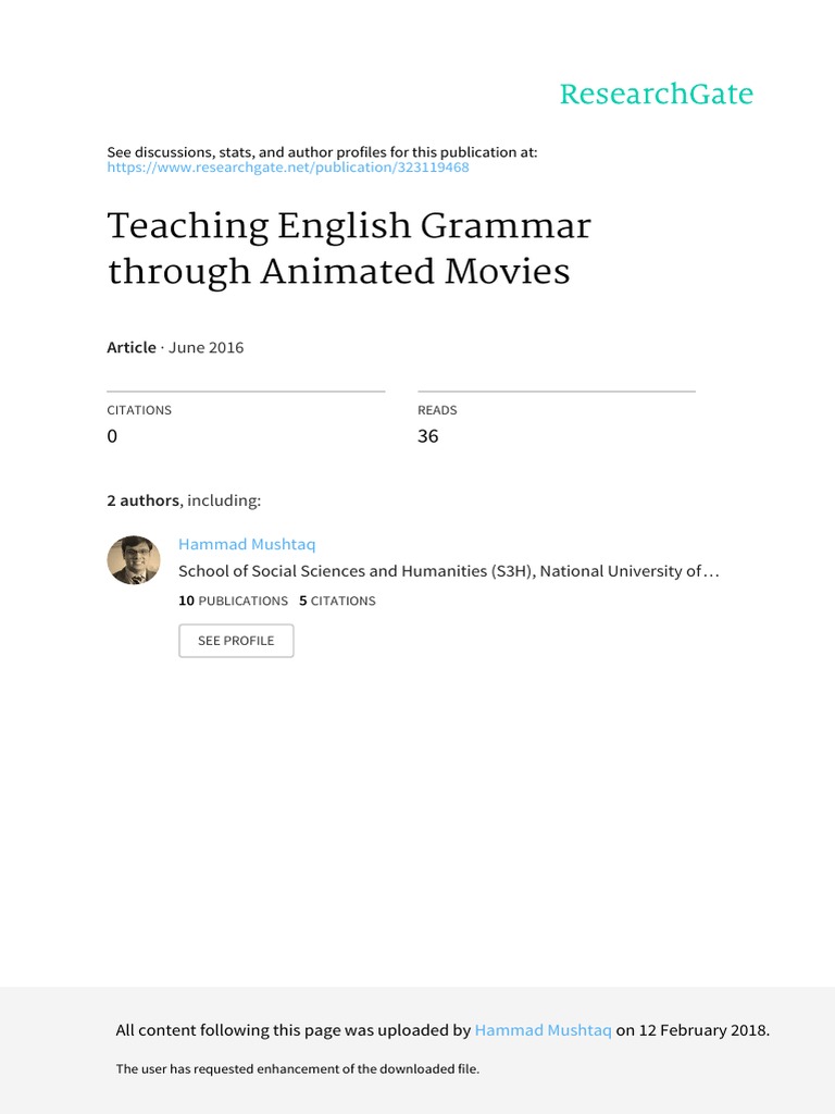 Teaching Grammar with Animated Movies | PDF | Learning | Teachers