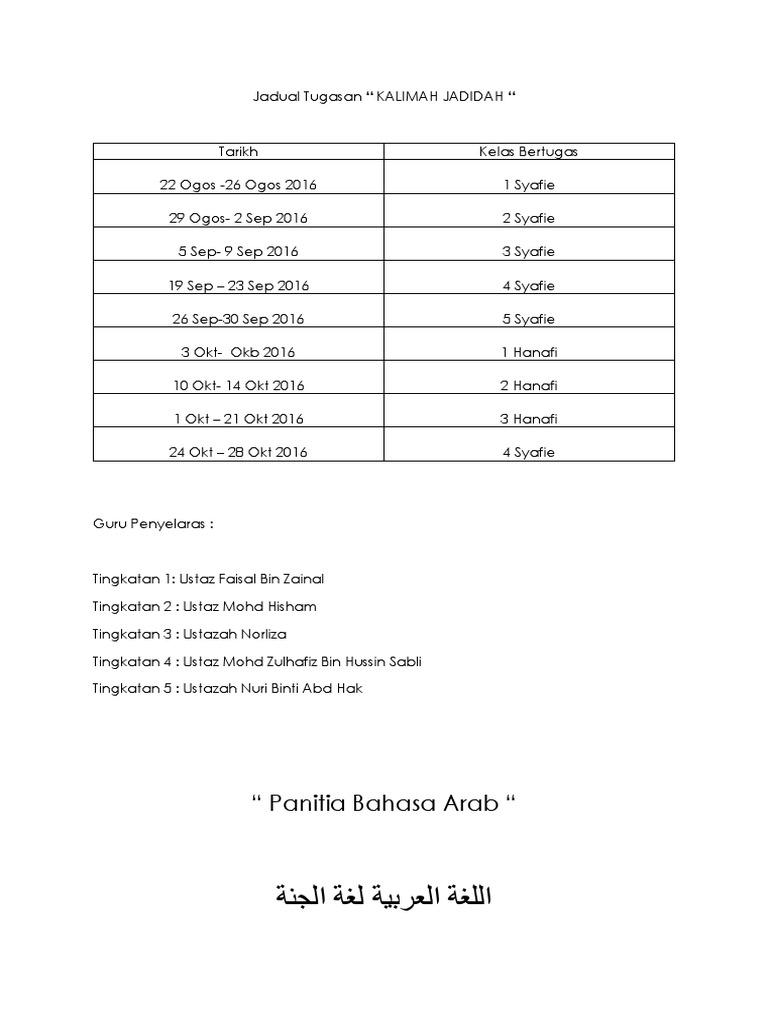 Panitia Bahasa Arab | PDF