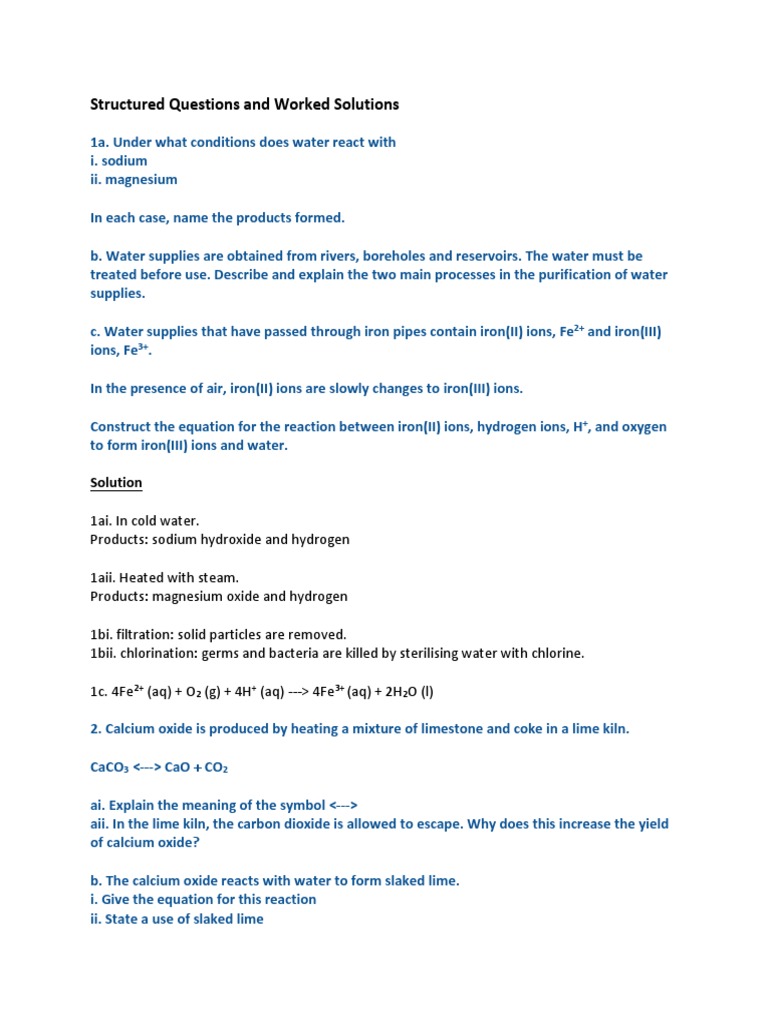 METALS Structured Questions and Worked Solutions | PDF | Oxide | Redox