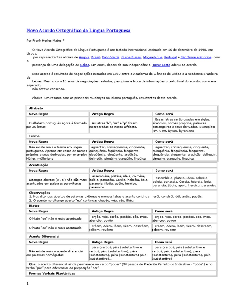 Resumo Novas Regras Gramaticais | PDF | Português (idioma) | Ortografia
