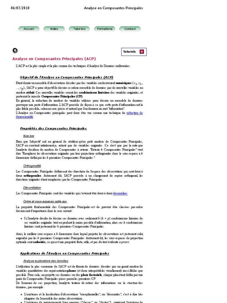 2010 - Analyse en Composantes Principales - Tutoriel | PDF | Analyse en ...