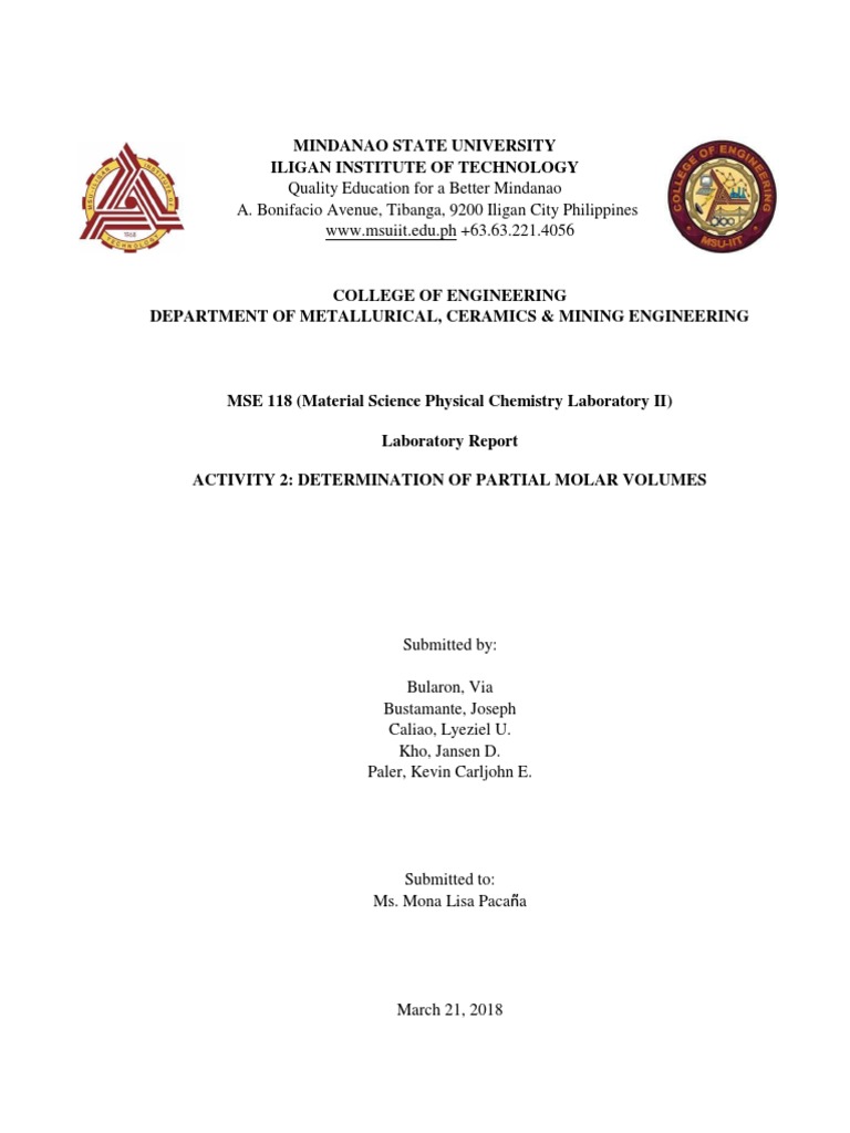 Determination of Partial Molar Volumes | PDF | Mole (Unit) | Chemistry