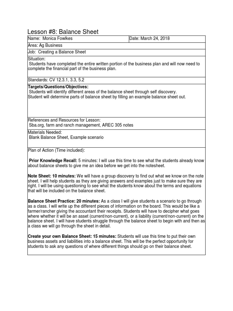 Lesson #8: Balance Sheet | PDF | Balance Sheet | Expense