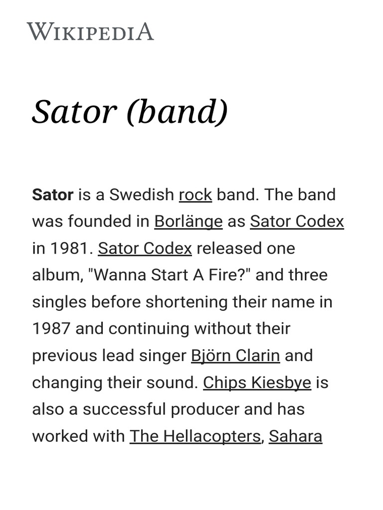 Sator (Band) - Wikipedia | PDF | Popular Music | Sound Recording