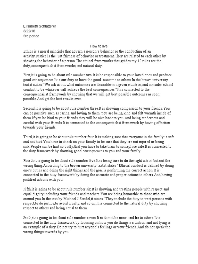 10 Rules To Live by Justification Paper | PDF | Morality | Justice