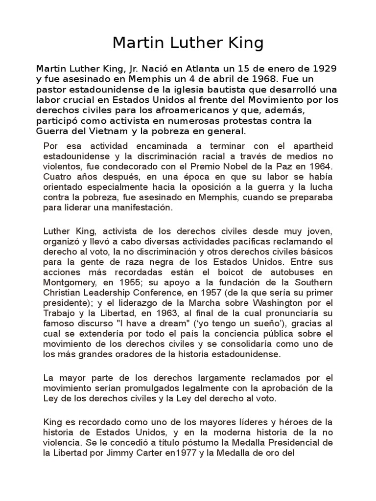 Biografía de Martin Luther King Jr. | PDF | Martin Luther King hijo ...