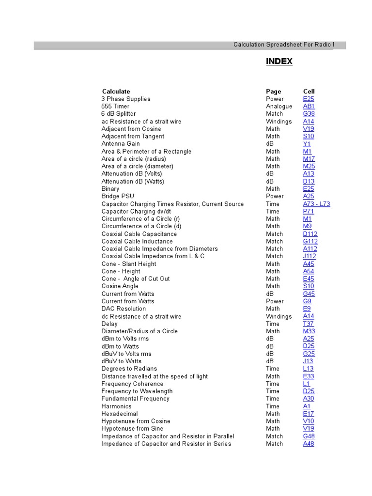 Calculation Spreadsheet | PDF | Resistor | Series And Parallel Circuits
