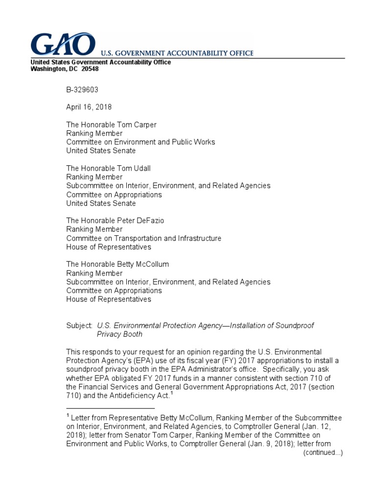 GAO Decision On EPA Antideficiency Act Violation | PDF | United States ...