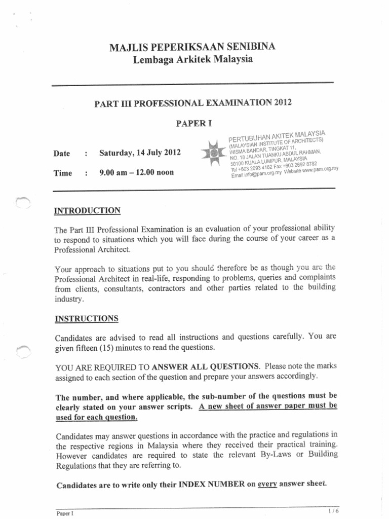 LAM Malaysia Exam Paper 2012.eng - July.1&2 | PDF
