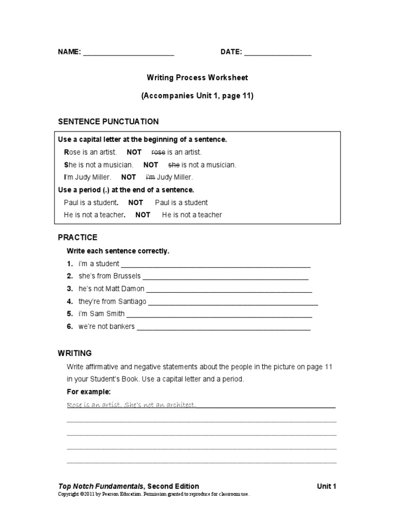 Writing Process Worksheet (Accompanies Unit 1, Page 11) | PDF