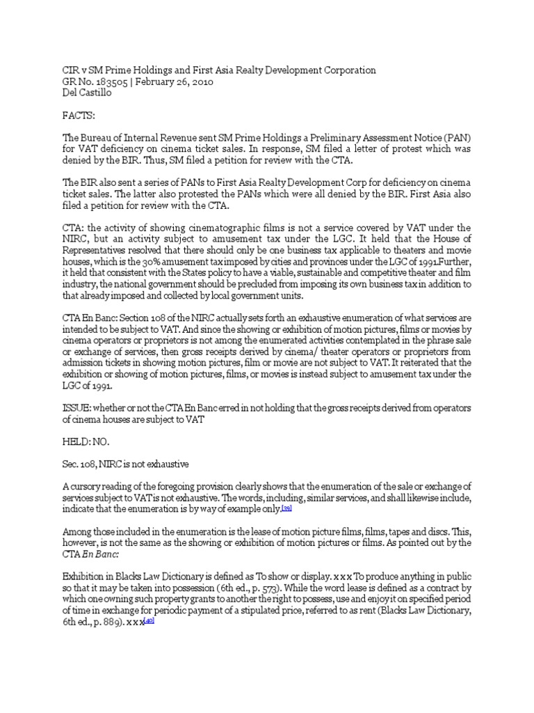 08 CIR V SM Prime Holdings and First Asia Realty Development ...