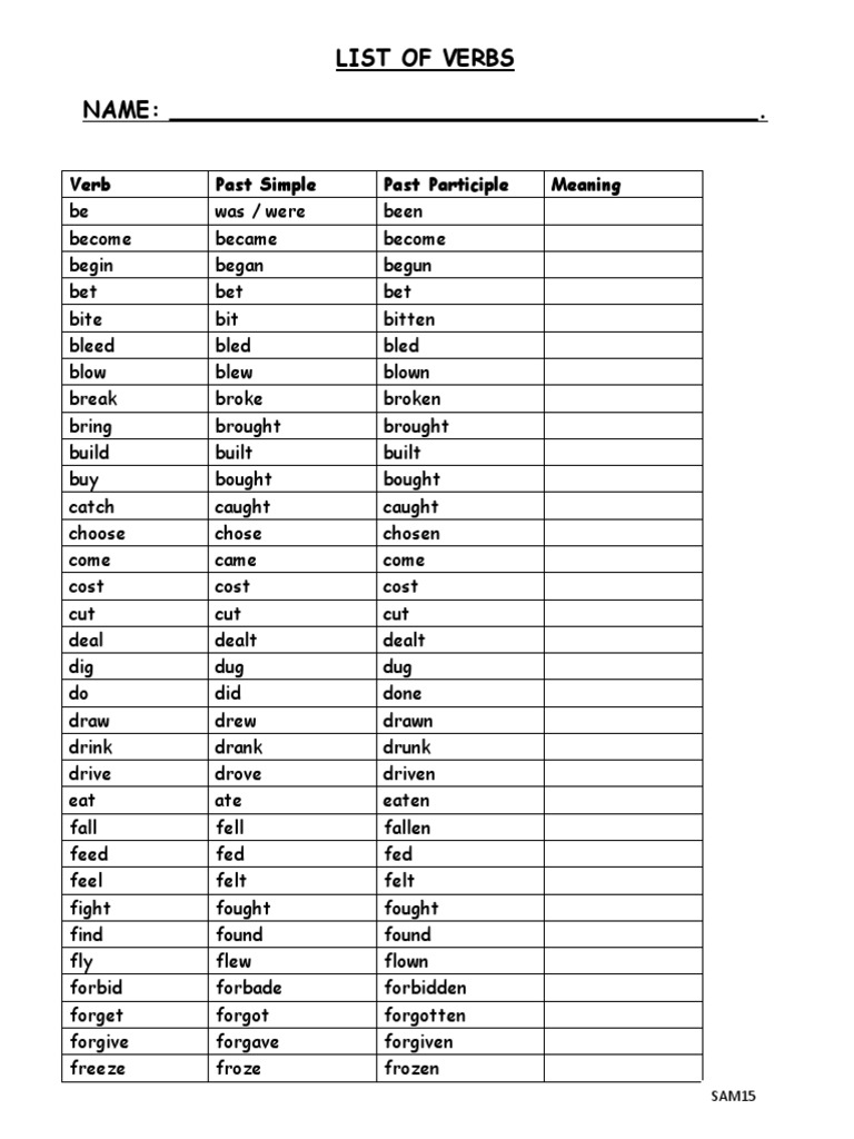 List of Verbs NAME | PDF