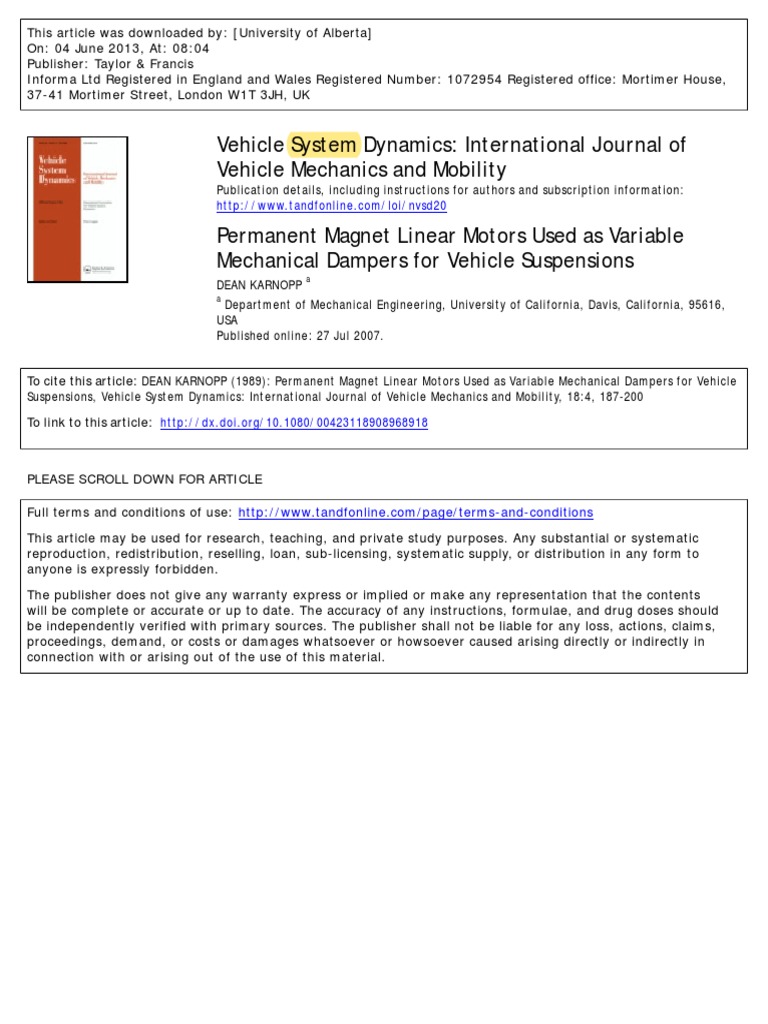 Permanent Magnet Linear Motors Used As Variable Mechanical Dampers For ...