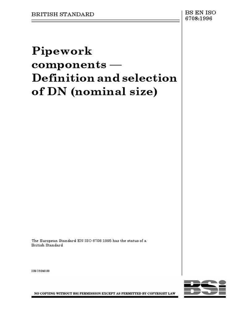 Bs en Iso 670896 Pipework Components Definition and Selection of DN ...