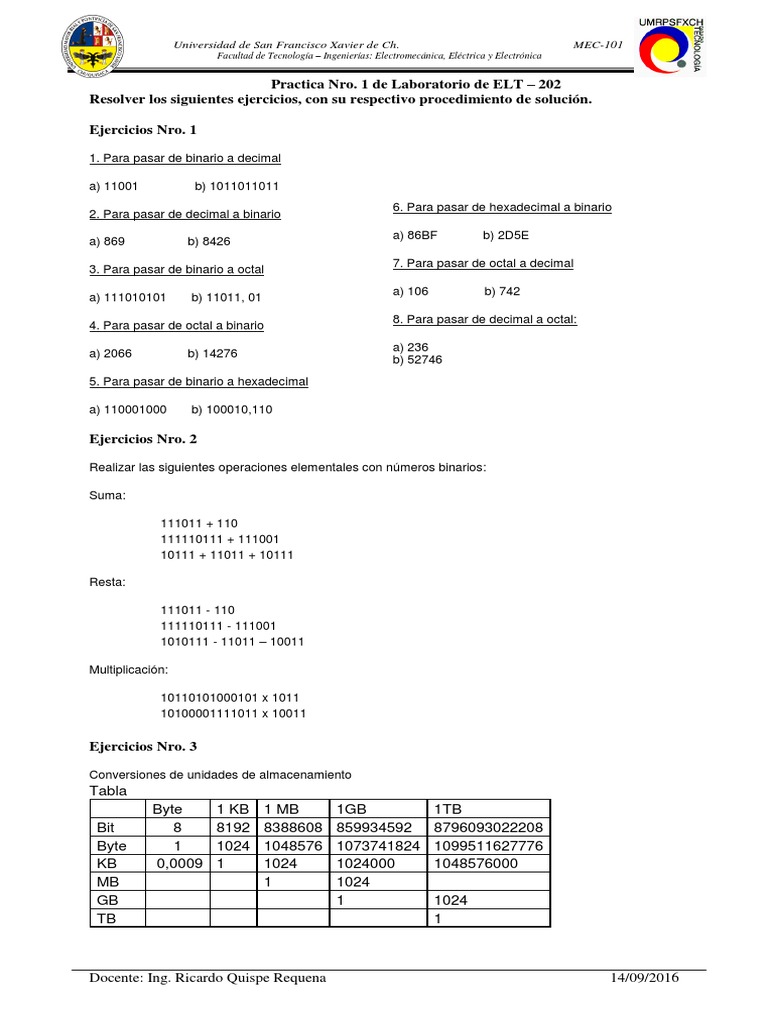 Práctica de Conversiones y Operaciones Numéricas | PDF | Byte | Notación Matemática
