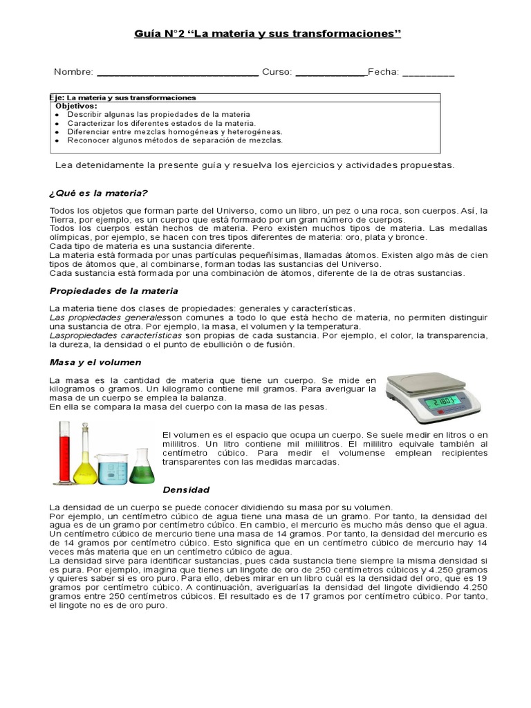 Guía 2 Química Materia y Sus Transformaciones | PDF | Mezcla | Densidad