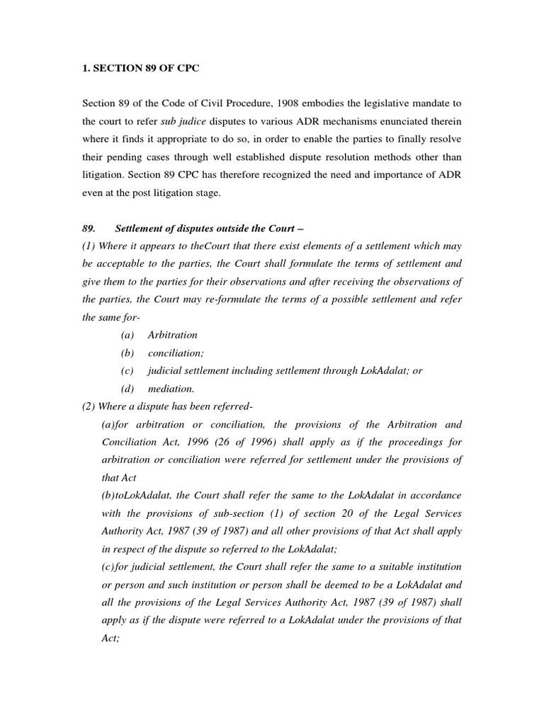 Section 89 CPC ADR Mechanisms | PDF | Alternative Dispute Resolution ...