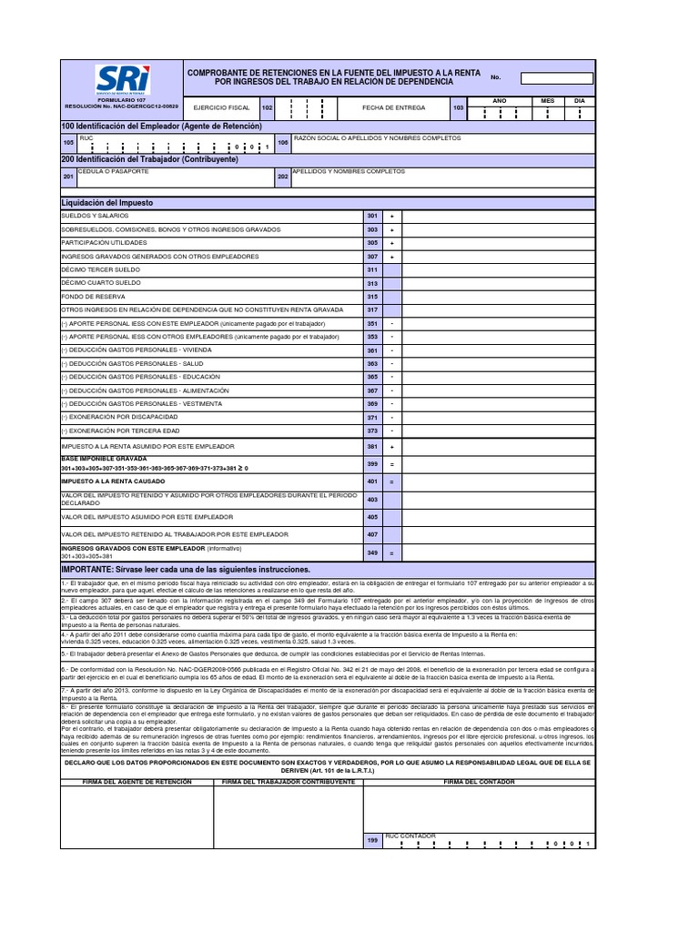 Guía del Formulario 107 SRI 2024 | PDF | Impuesto sobre la renta ...