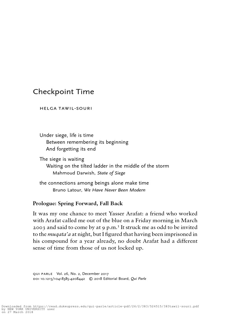 Checkpoint Time: Helga Tawil-Souri | PDF | West Bank | Palestinians