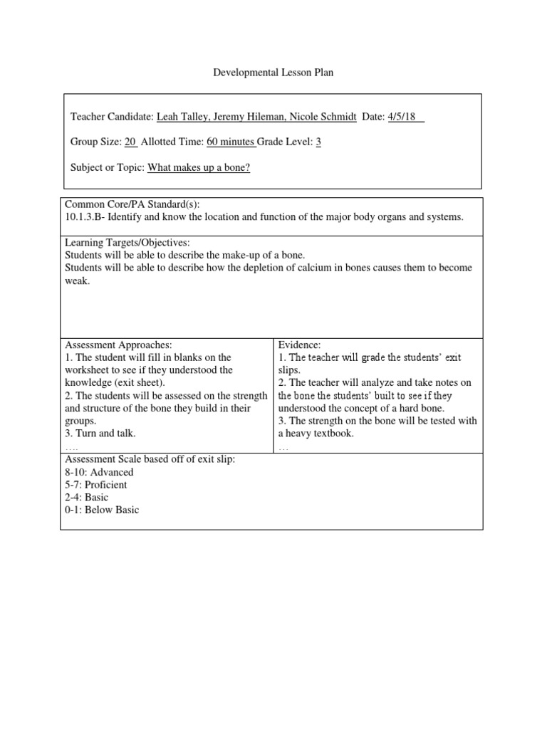 Skeletal System Lesson Plan | PDF | Skeleton | Bone