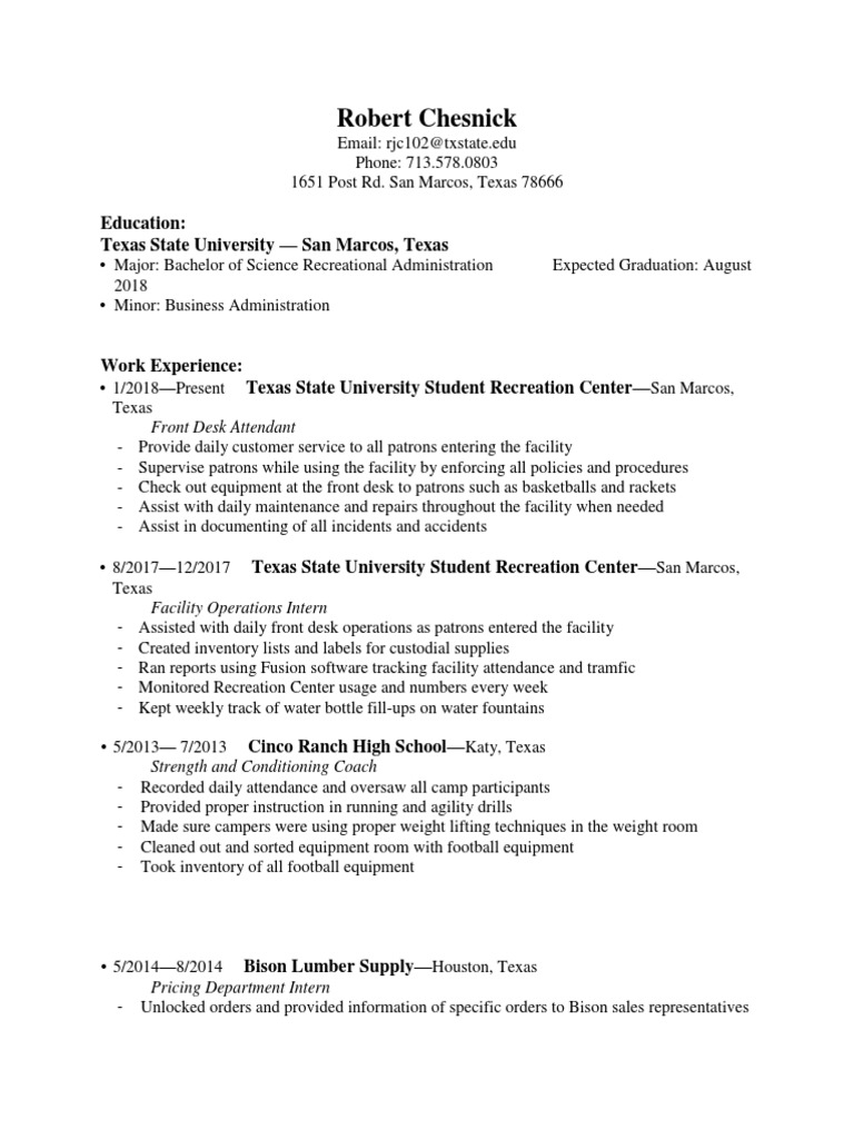 Robert Chesnick: Education: Texas State University - San Marcos, Texas ...