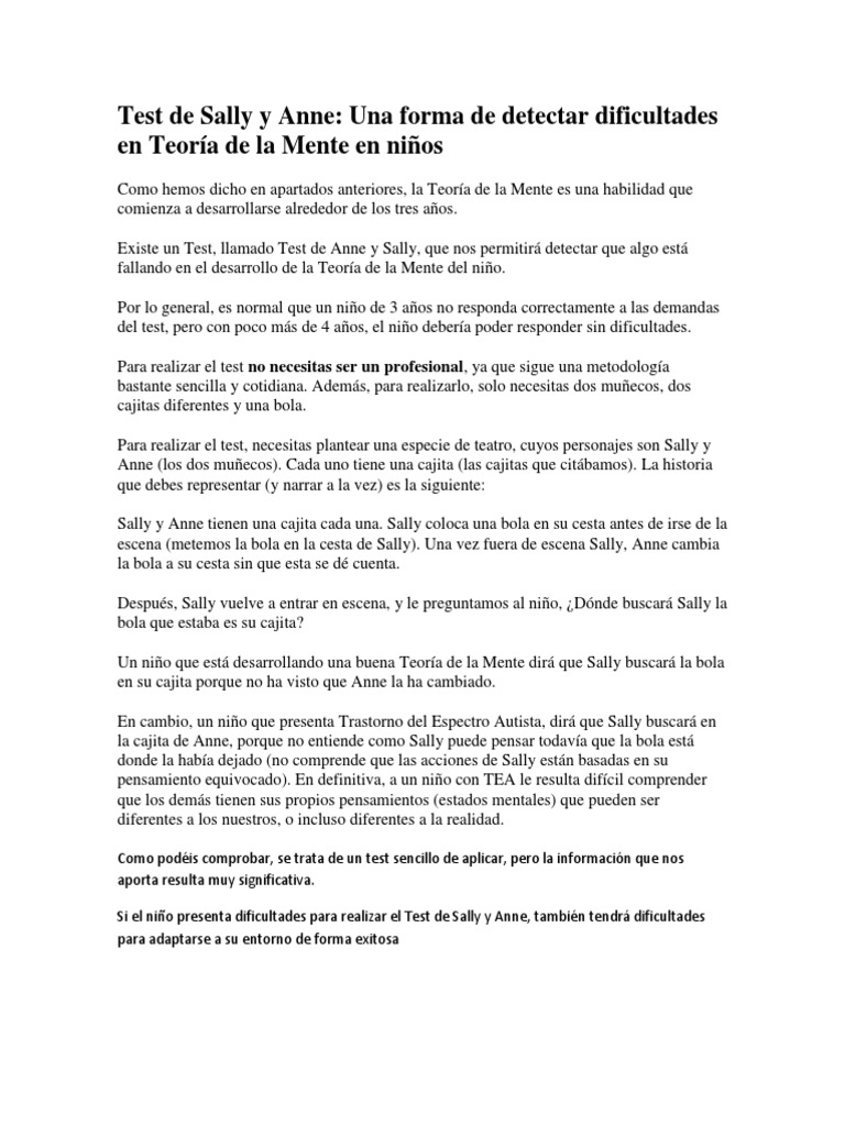 Test de Sally y Anne en Niños | PDF