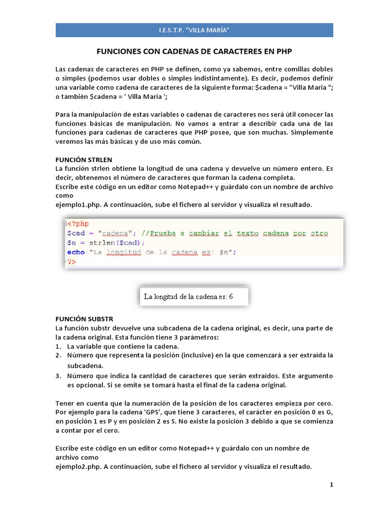 Funciones Con Cadenas de Caracteres en Php-Sesion 5 | PDF | Cadena ...