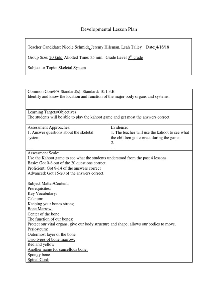 Kahoot Lesson Plan | PDF | Vertebral Column | Bone