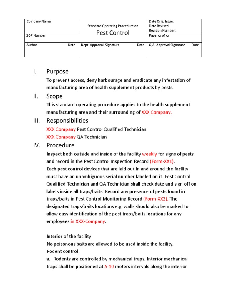 SOP for Pest Control in Pharma | PDF | Pest Control | Quality Assurance