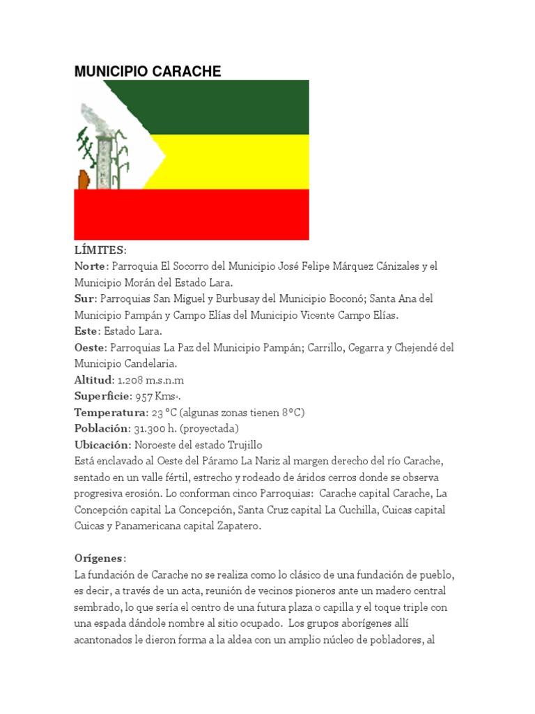 Historia y tradiciones del Municipio Carache en el estado Trujillo ...