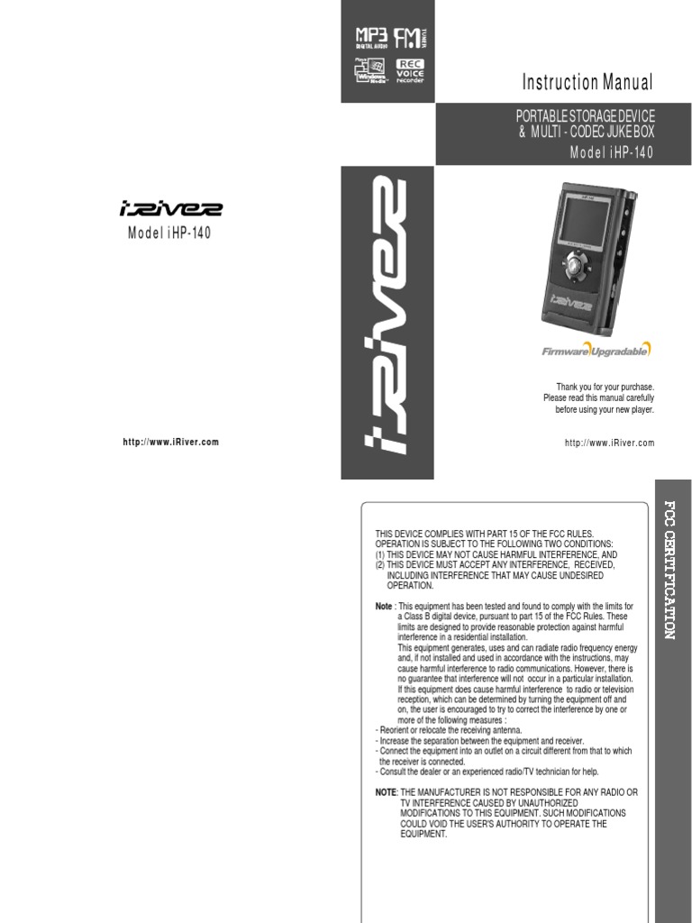Iriver iHP-140 Eng | PDF | Personal Computers | Installation (Computer ...