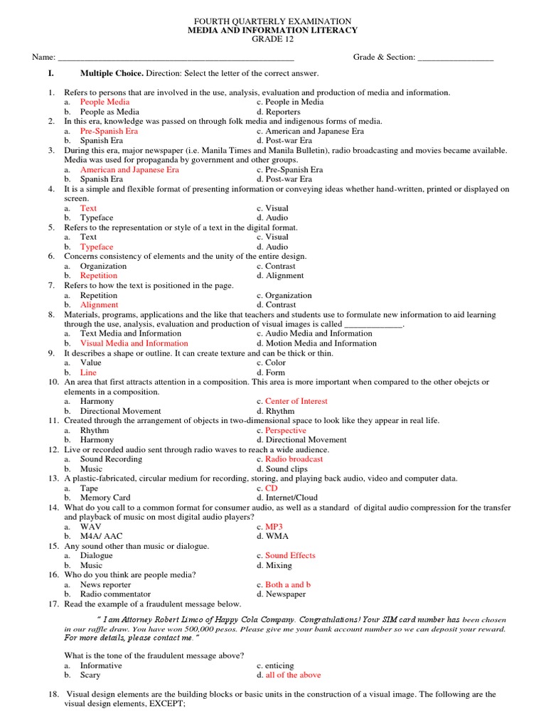 Grade 12 MIL 4th Quarter Exam | PDF | Composition (Visual Arts) | Mass ...