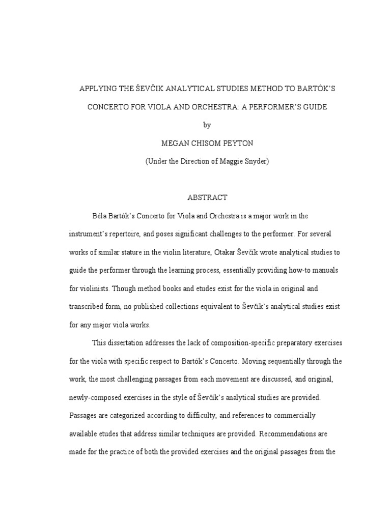 APPLYING THE ŠEVČIK ANALYTICAL STUDIES METHOD TO BARTÓK'S CONCERTO FOR ...