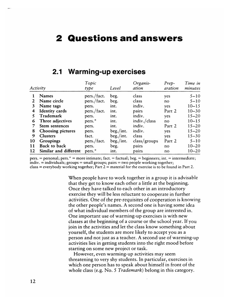 2 Questions and Answers: 2.1 Warming-Up Exercises | PDF | Question ...