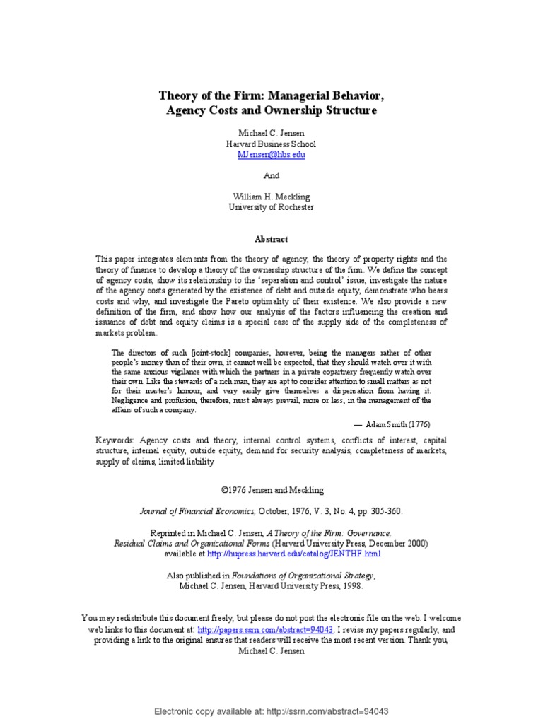 Jensen and Meckling 1976 PDF | PDF | Stocks | Economics
