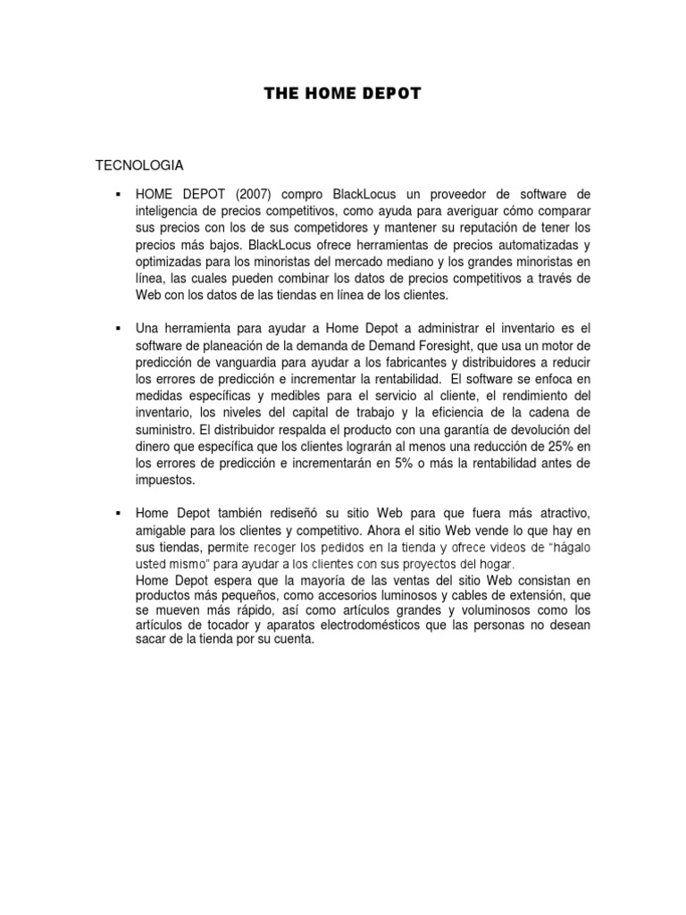 The HOME DEPOT Caso Practico | PDF | El almacén de la Casa | Al por menor