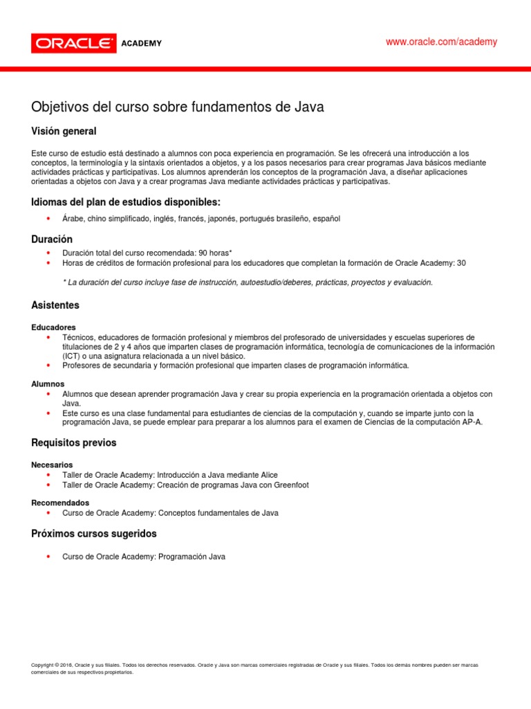 JFo Course Objectives Esp | PDF | Java (lenguaje de programación) | Objeto (informática)