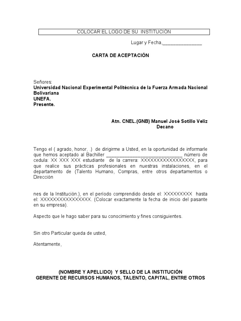 Modelo de Carta de Aceptación | PDF