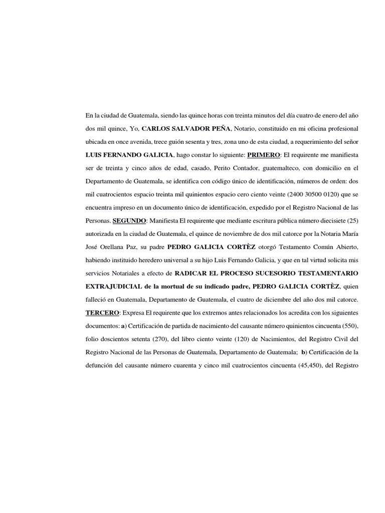 Acta De Requerimiento Proceso Sucesorio Testamentario Pdf Gobierno