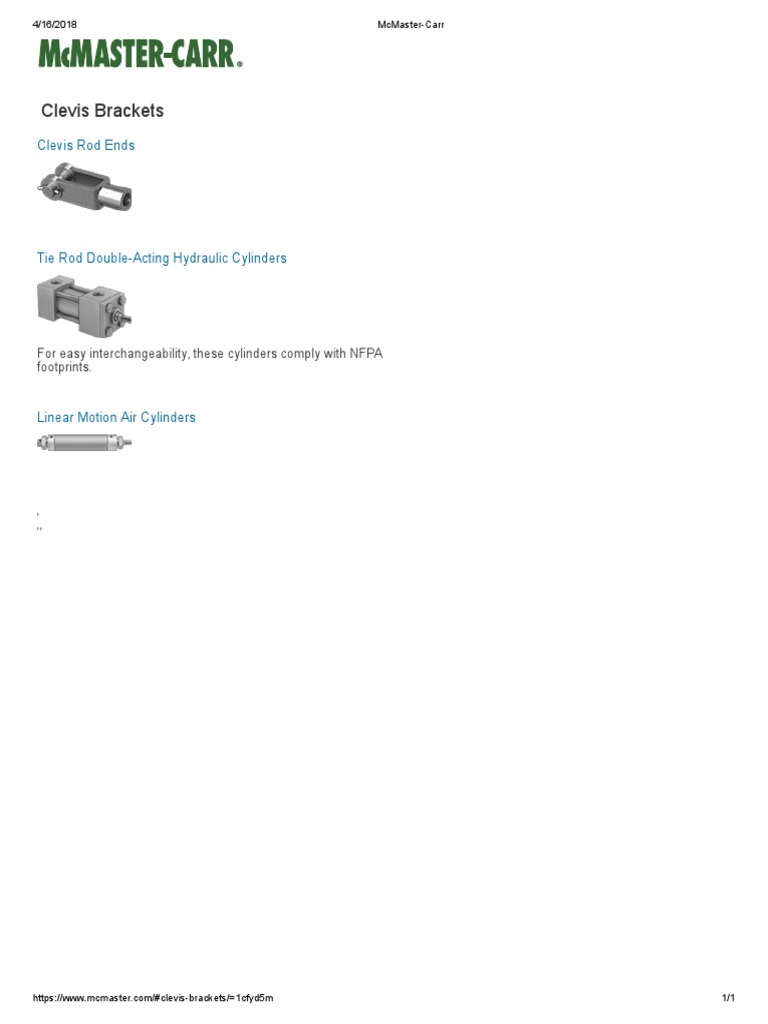 McMaster-Carr: Clevis Brackets & Cylinders | PDF